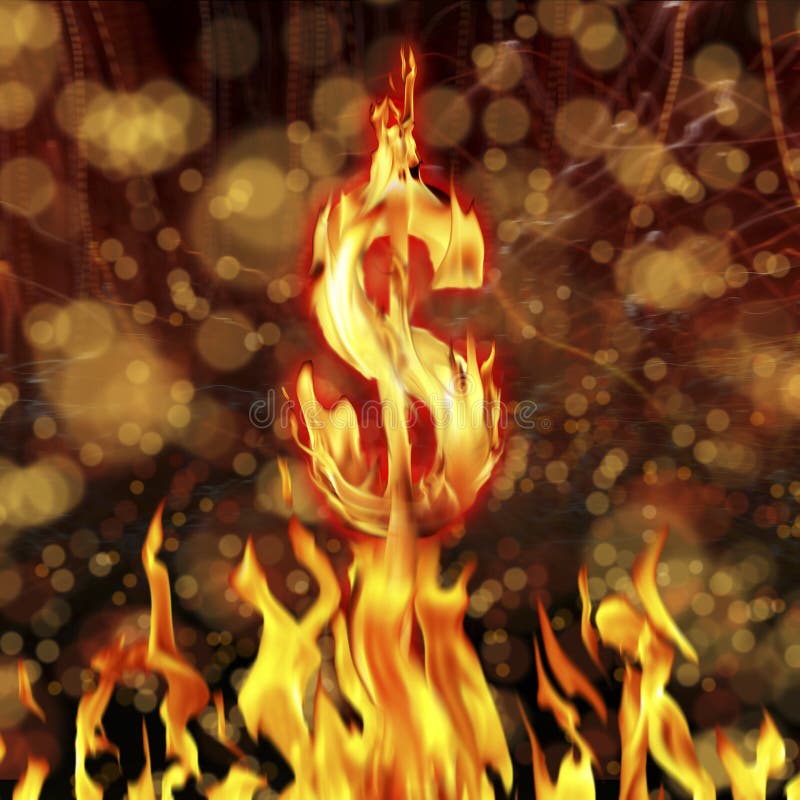 Dollar Sign and Fire Flames Stock Photo - Image of lost, dollar: 119900382