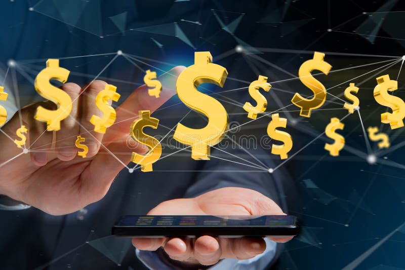 Dollar Sign Flying Around a Network Connection - 3d Render Stock Photo ...