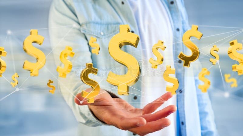 Dollar Sign Flying Around a Network Connection - 3d Render Stock ...