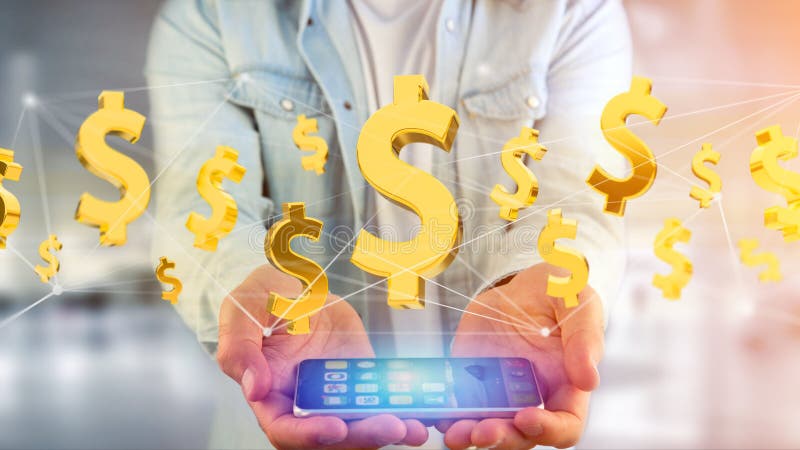 Dollar Sign Flying Around a Network Connection - 3d Render Stock Photo ...