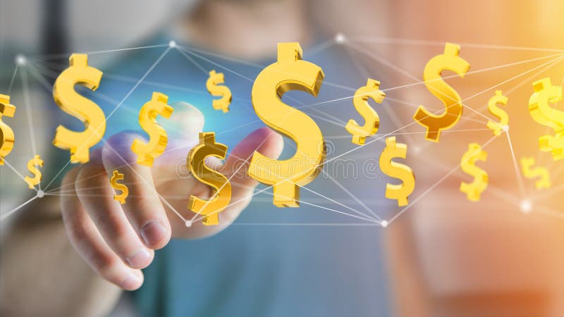 Dollar Sign Flying Around a Network Connection - 3d Render Stock Image ...