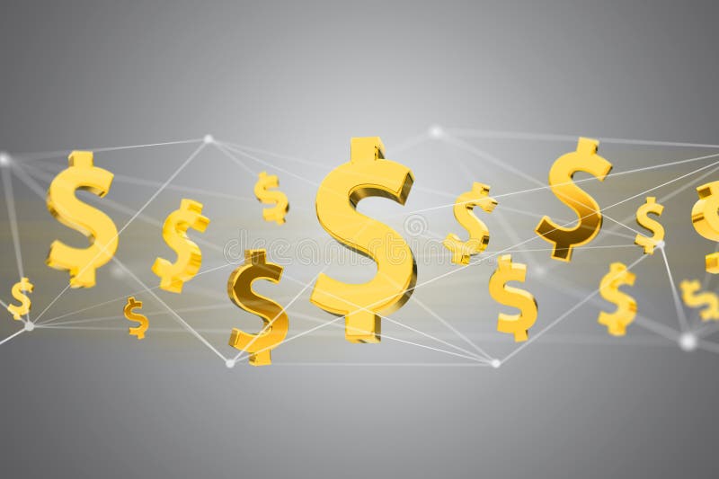 Dollar Sign Flying Around a Network Connection - 3d Render Stock ...
