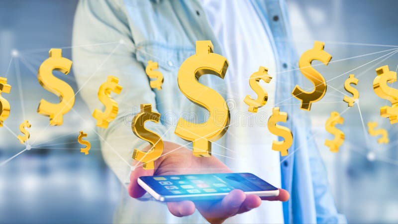 Dollar Sign Flying Around a Network Connection - 3d Render Stock Image ...