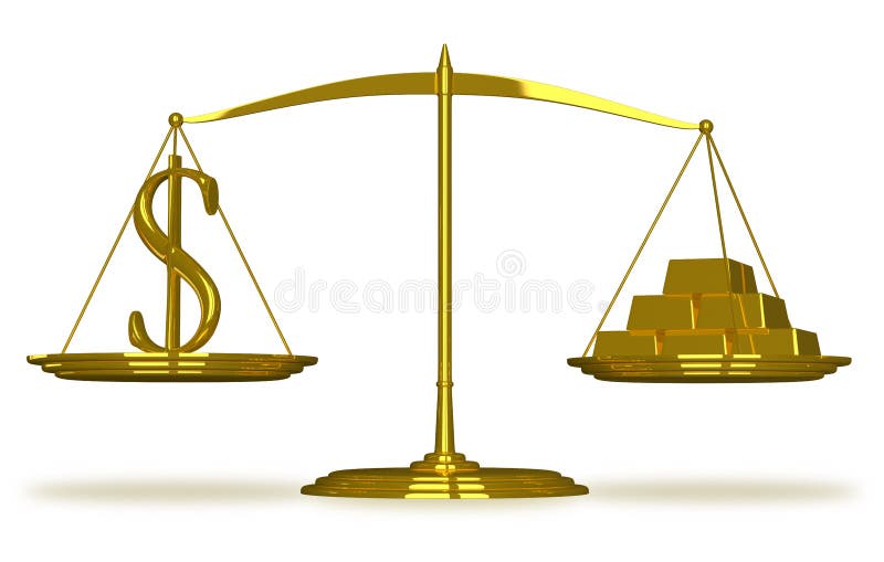Dollar Sign and Gold Bars on Scales Stock Illustration - Illustration ...