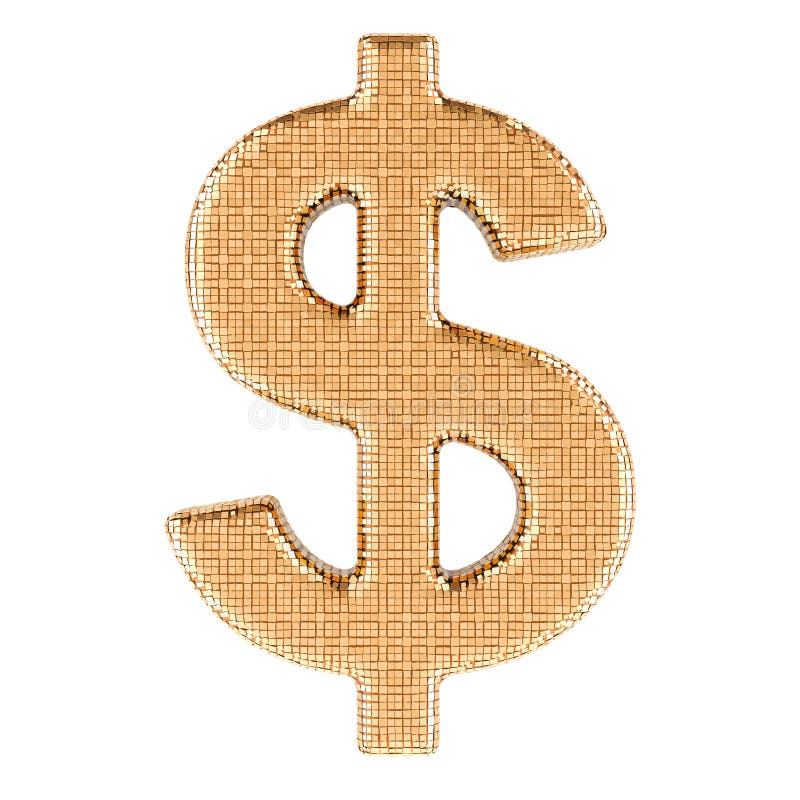 Dollar Sign from Golden Glitter Mirror Facets. 3D Rendering Stock ...