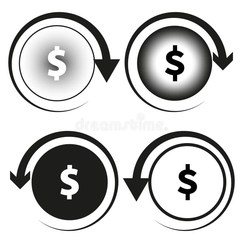 Dollar Sign Icons. Circular Arrows. Monochrome Gradients. Vector ...