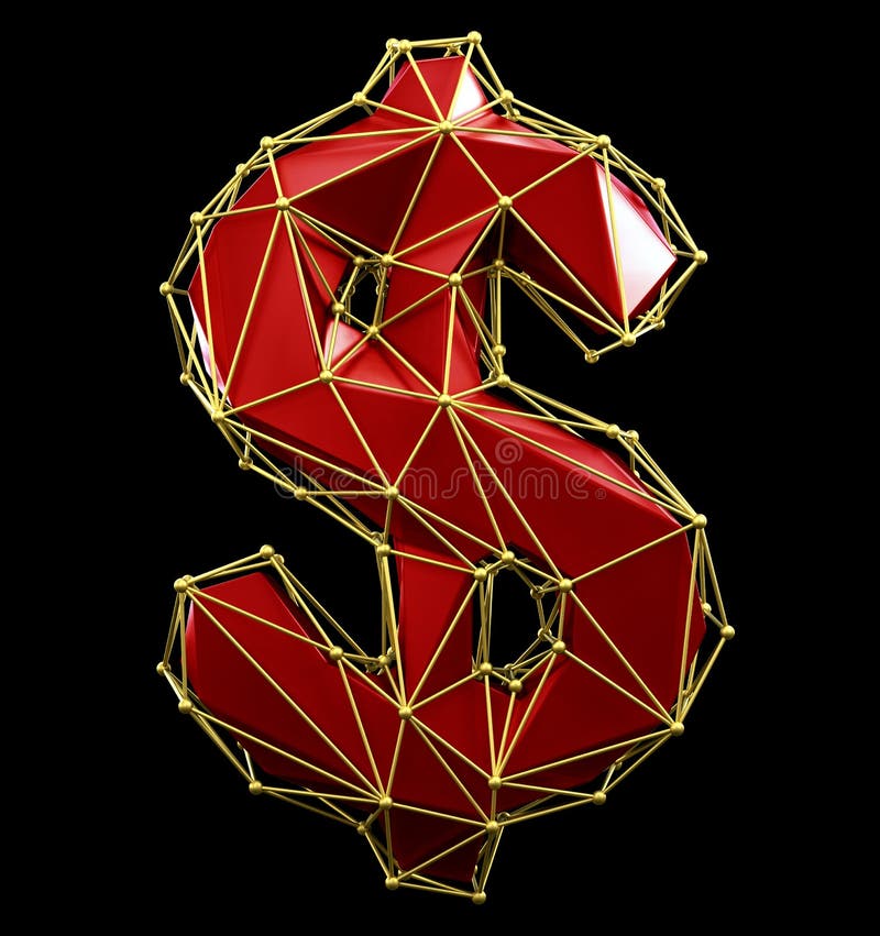Dollar Sign Made in Low Poly Style Red Color Isolated on Black ...