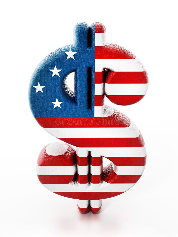 Dollar Sign Mapped with American Flag Texture. 3D Illustration Stock ...