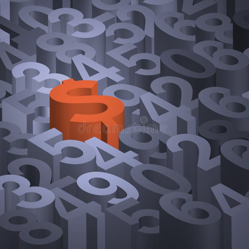 Dollar sign on numbers stock illustration. Illustration of sign - 13636634