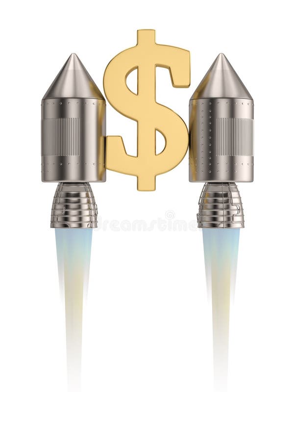 Dollar Sign with Rocket Isolated on White Background. 3D Illustration ...
