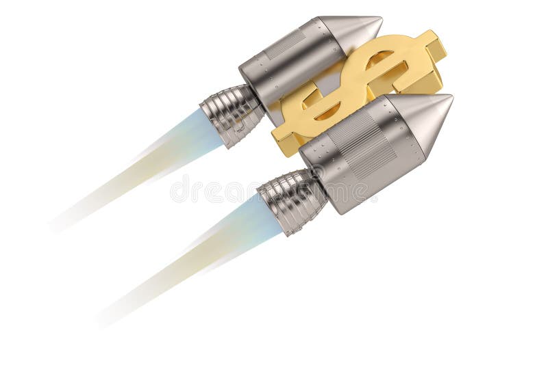 Dollar Sign with Rocket Isolated on White Background. 3D Illustration ...