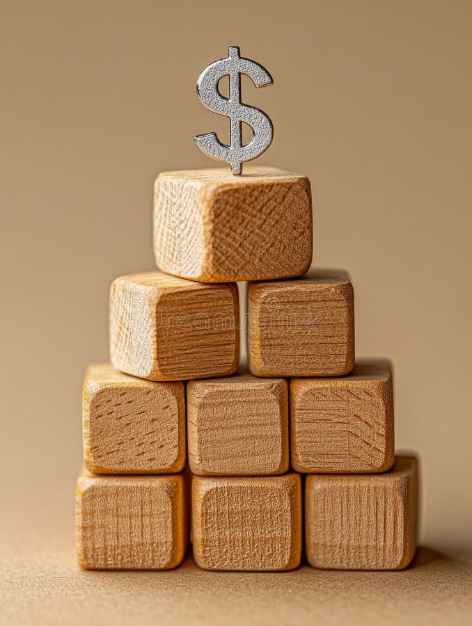 Dollar Sign on Stacked Wooden Blocks Pyramid. Stock Image - Image of ...