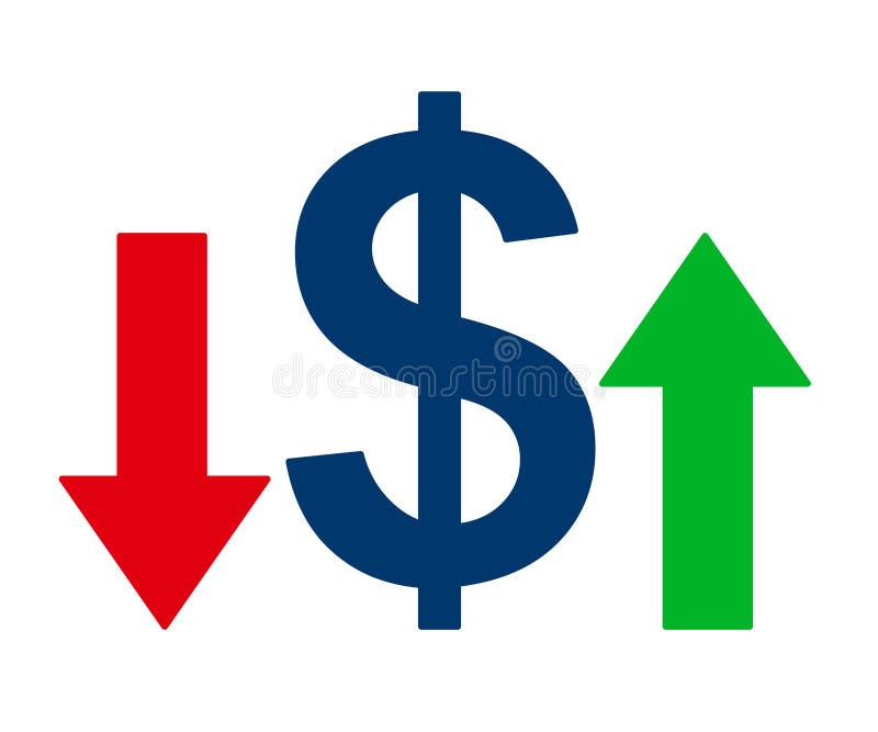 Dollar Sign with Up and Down Arrows, Capital Raising and Lowering, Decrease or Increase Interest ...