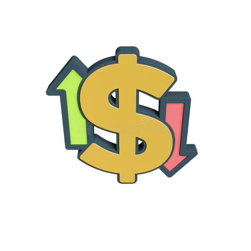 Dollar Sign with Up and Down Arrows Top Front View 3d Icons Render ...