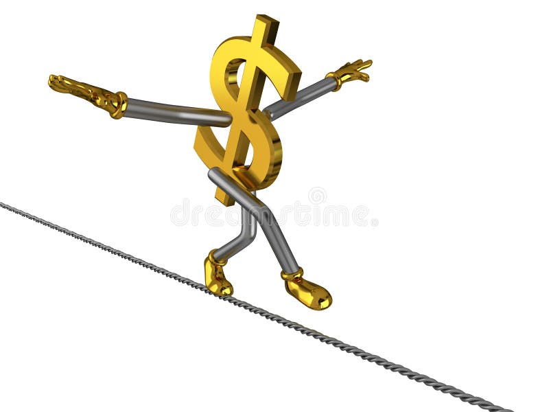Dollar Sign Walks on a Steel Rope Stock Illustration - Illustration of ...