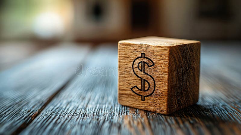 Dollar Sign on Wooden Block on Table, Blurred Background Stock ...