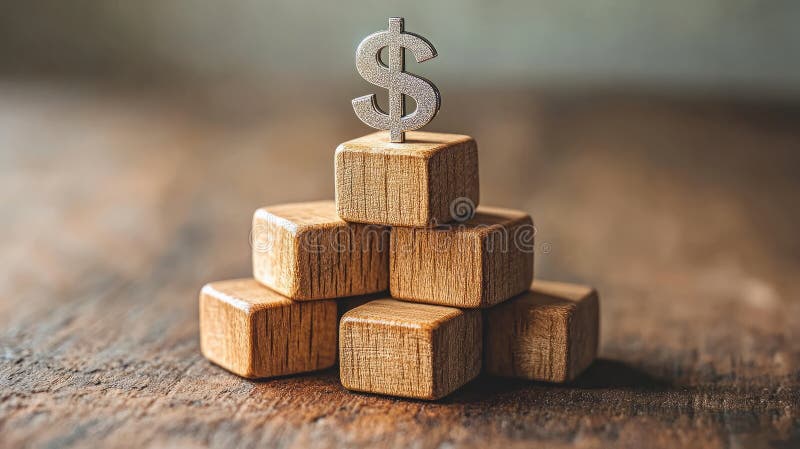 Dollar Sign on Wooden Blocks Pyramid on Wooden Surface. Stock Image ...