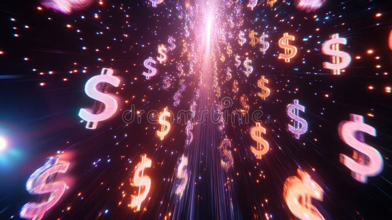 Dollar Signs Flying through Digital Space Background Stock Image ...