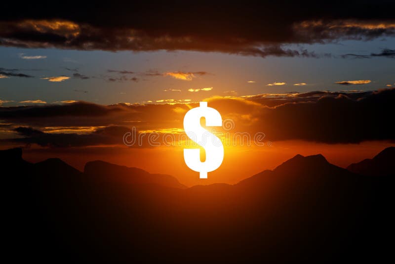 Dollar Symbol As a Sun at Sunrise. Rising Up of Value Currency Stock ...