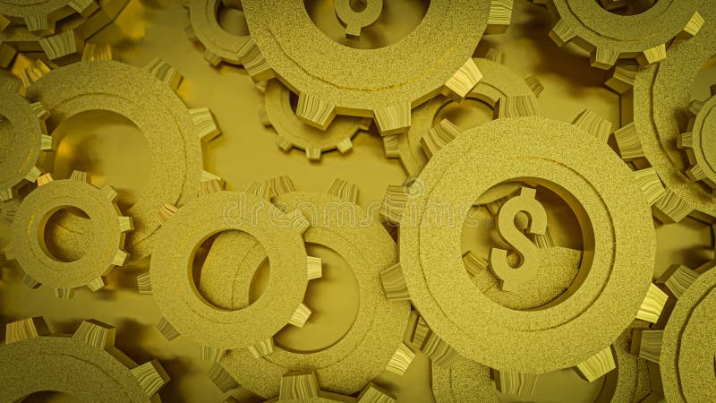 The Dollar Symbol and Gold Gear for Business Concept 3D Rendering Stock ...
