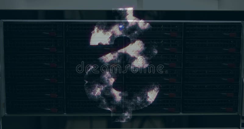 Dollar Symbol Spinning Against Close Up of a Computer Server Stock ...