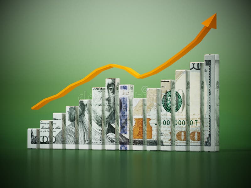 Rising Bar Graph on Grid. 3D Illustration Stock Illustration ...