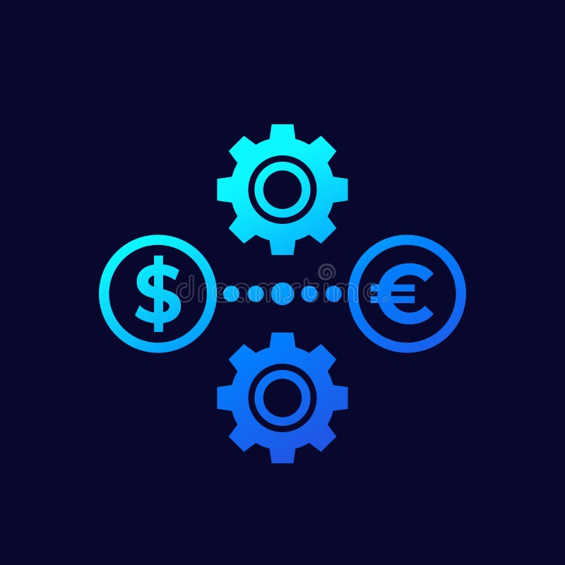 Dollar To Euro Exchange Icon with Gears, Vector Stock Vector ...