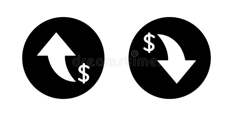 Dollar Up and Down Icon on Black Circle. USD Currency Arrow Increase and Decrease Sign Symbol ...