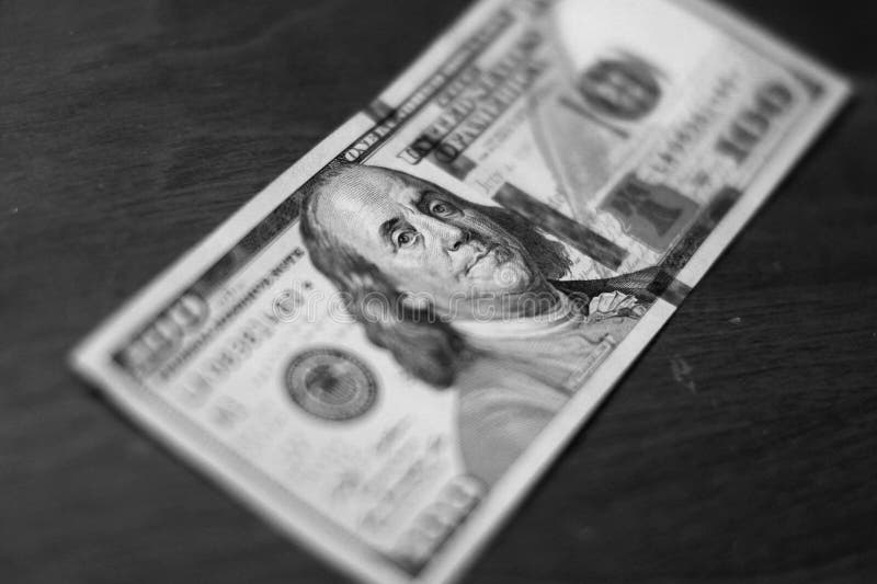 Us Currency One Hundred Dollar Bill Shallow Depth of Field Black and ...