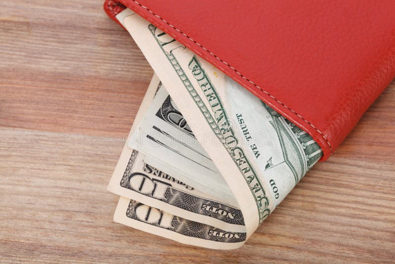 Dollar and Wallet on Wooden Table. Stock Image - Image of concept ...
