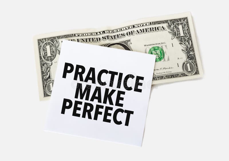 Dollar with White Card and Text Practice Make Perfect Stock Image ...