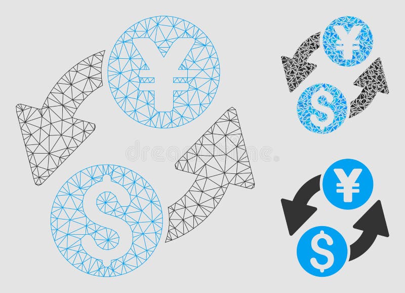 Dollar Yen Exchange Vector Mesh Network Model and Triangle Mosaic Icon ...