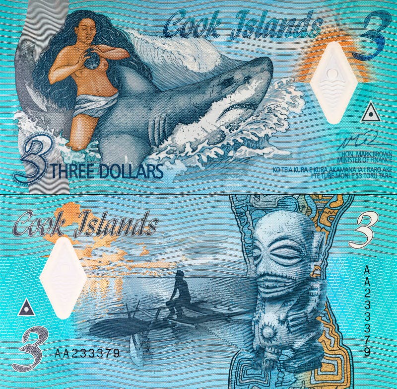 3 Dollars Banknote of the Cook Islands. Polymer Money of the Cook ...