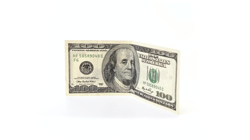 100 Dollars Banknote Rotates on a White Background. Isolate. Half ...