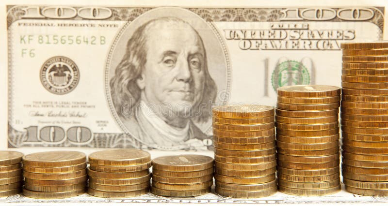 Dollars Banknotes and Coins Stock Image - Image of prosperity, closeup ...