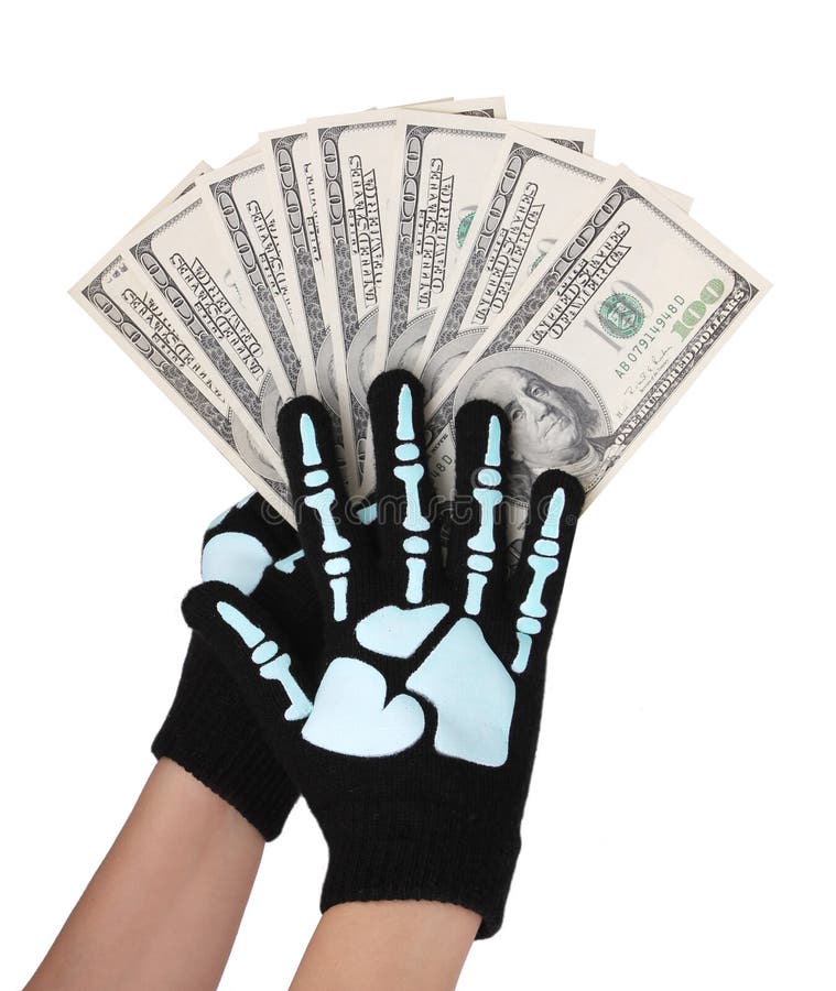 Dollars Bills in Skeleton Hands Isolated on White Stock Photo - Image ...