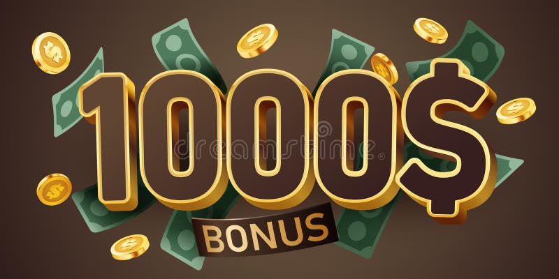 1000 Dollars Bonus with Falling Money. Cashback or Prize Concept Stock ...