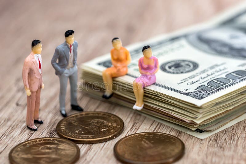 Dollars and Coins and Mini People. Stock Photo - Image of male ...