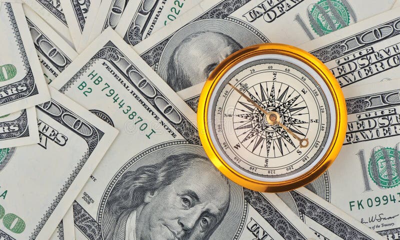 One-dollar Bill, Compass and Map Stock Image - Image of exchange ...