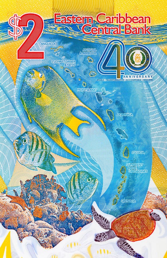 2 Dollars Eastern Caribbean, Polymer Banknote with the Image of Islands ...