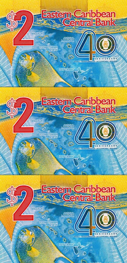 2 Dollars Eastern Caribbean, Polymer Banknote with the Image of Islands ...