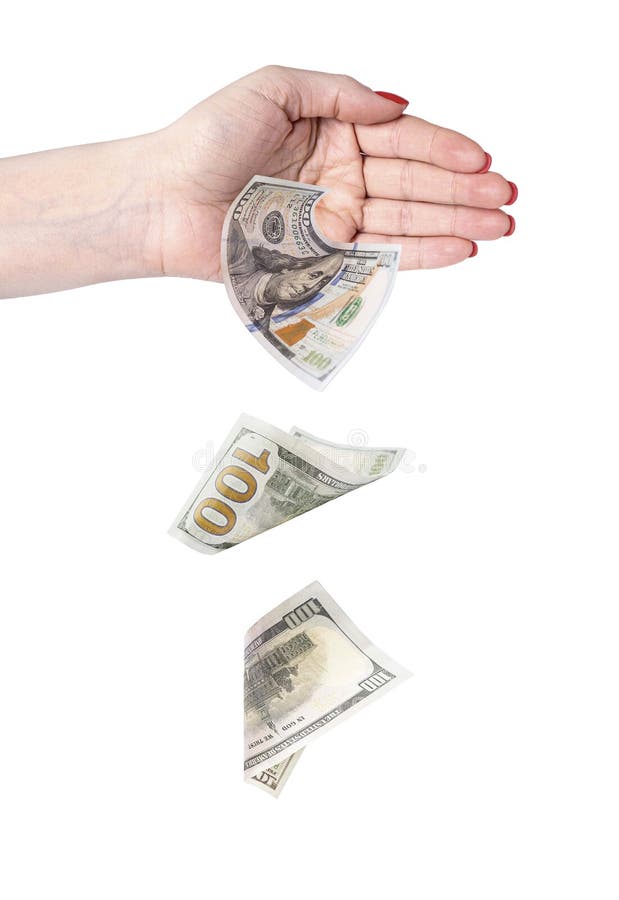 Dollars are Falling from a Hand Isolated on White Stock Image - Image ...