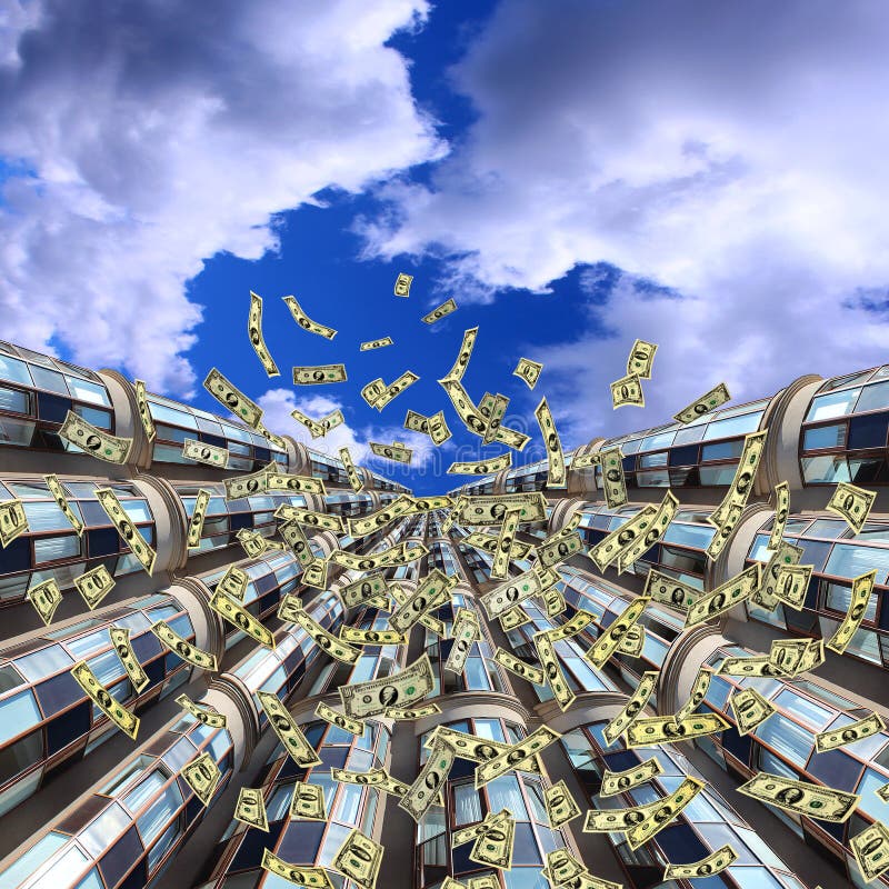 Dollars Falling from High Skyscrapers Stock Image - Image of corporate ...