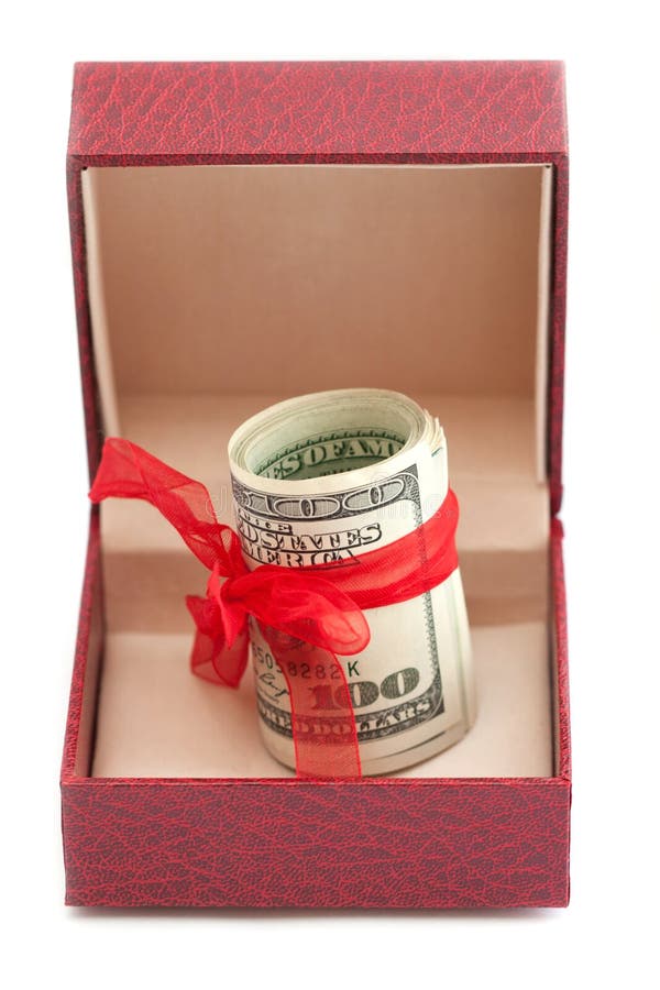 Dollars Laying in Red Decorated Gift Box Stock Image - Image of ...