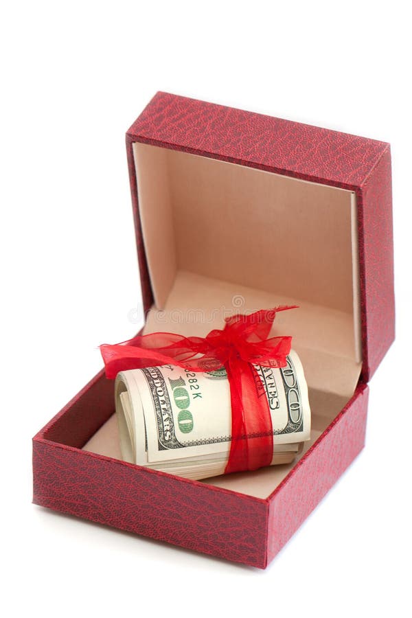 Dollars Laying in Red Decorated Gift Box Stock Image - Image of bill ...