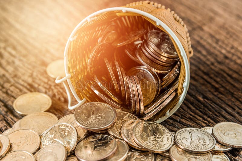Dollars Money Coin Splash Out of the Basket Stock Image - Image of ...