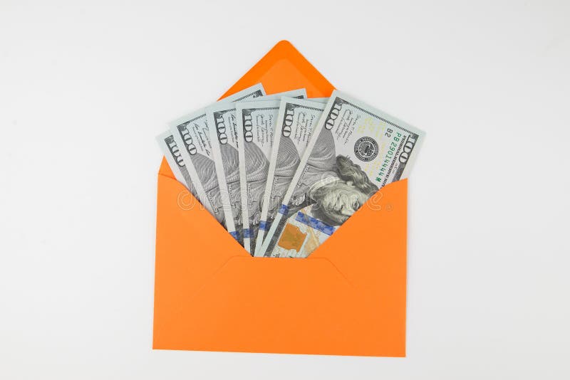 Dollars in an Orange Envelope on White Stock Image - Image of money ...