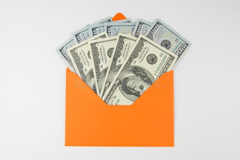Dollars in an Orange Envelope on White Stock Photo - Image of rich ...