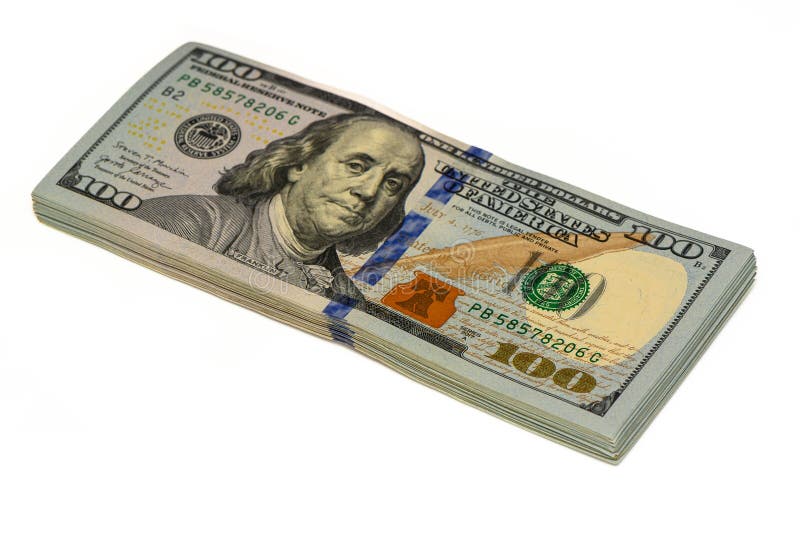 Dollars Pack Isolated on White Background. Several 100 Dollar Bills are ...