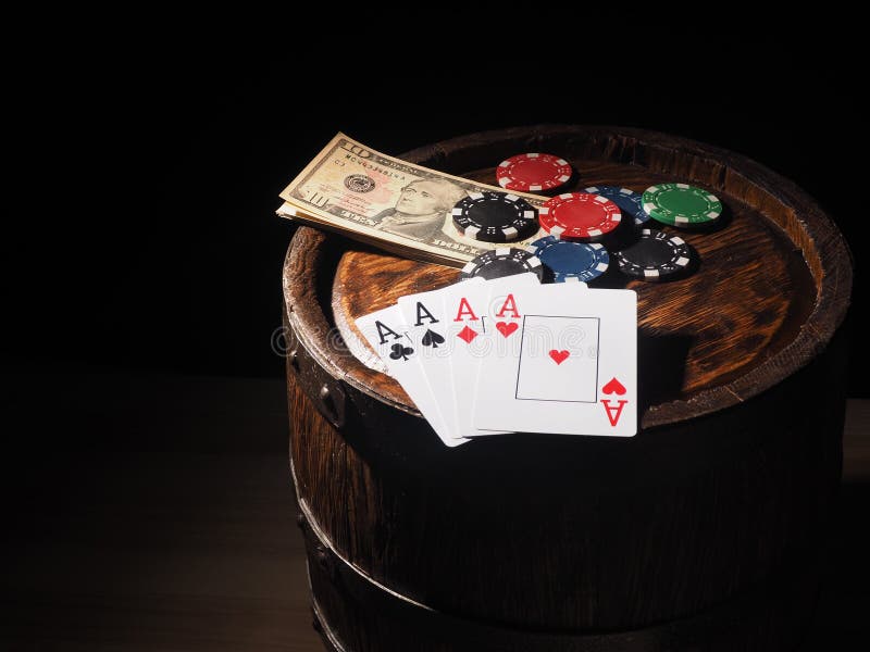 Dollars and Playing Cards on a Wooden Barrel Stock Photo - Image of ...